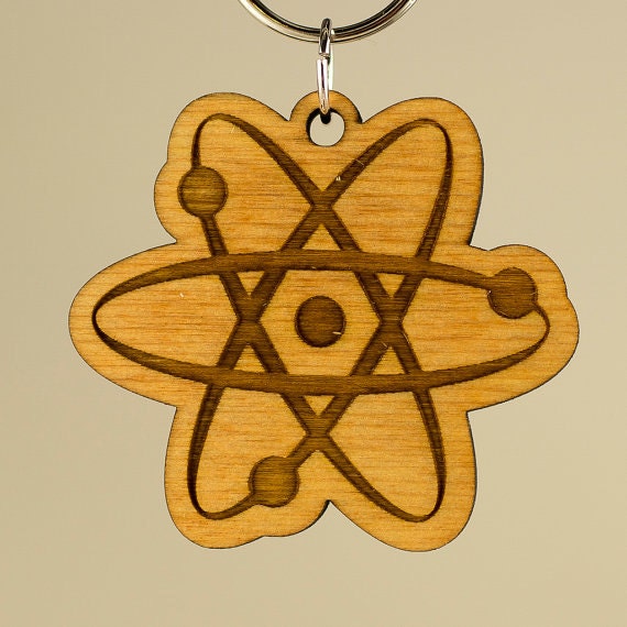 Big Bang Theory Atom Wood Keychain Atomic Wooden Engraved