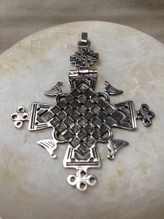 Silver cross Ethiopian motif handmade in Cairo