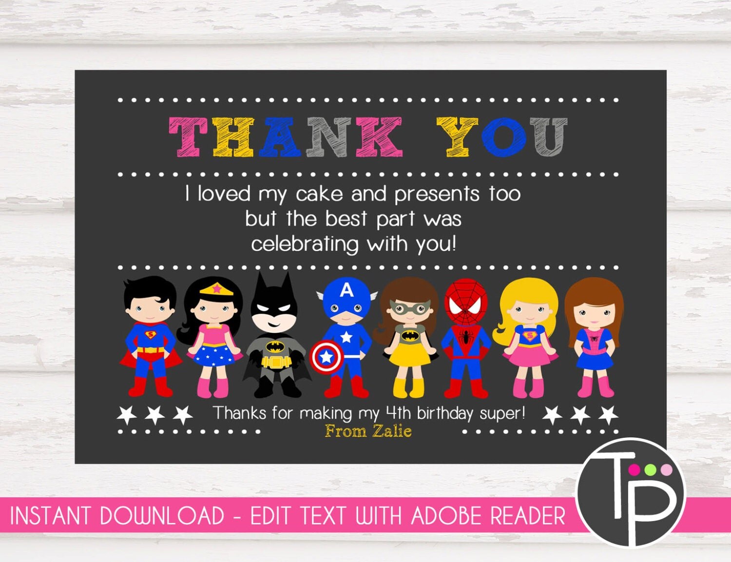 SUPERHERO Thank you Card GIRL Superhero Thank you Birthday