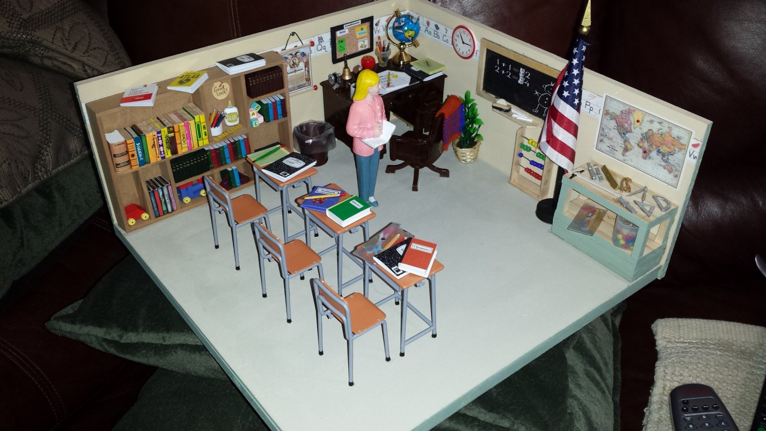 Miniature Classroom with Teacher Diorama Handcrafted