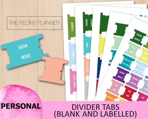 Printable Divider Tabs Stickers Labels Personal Size