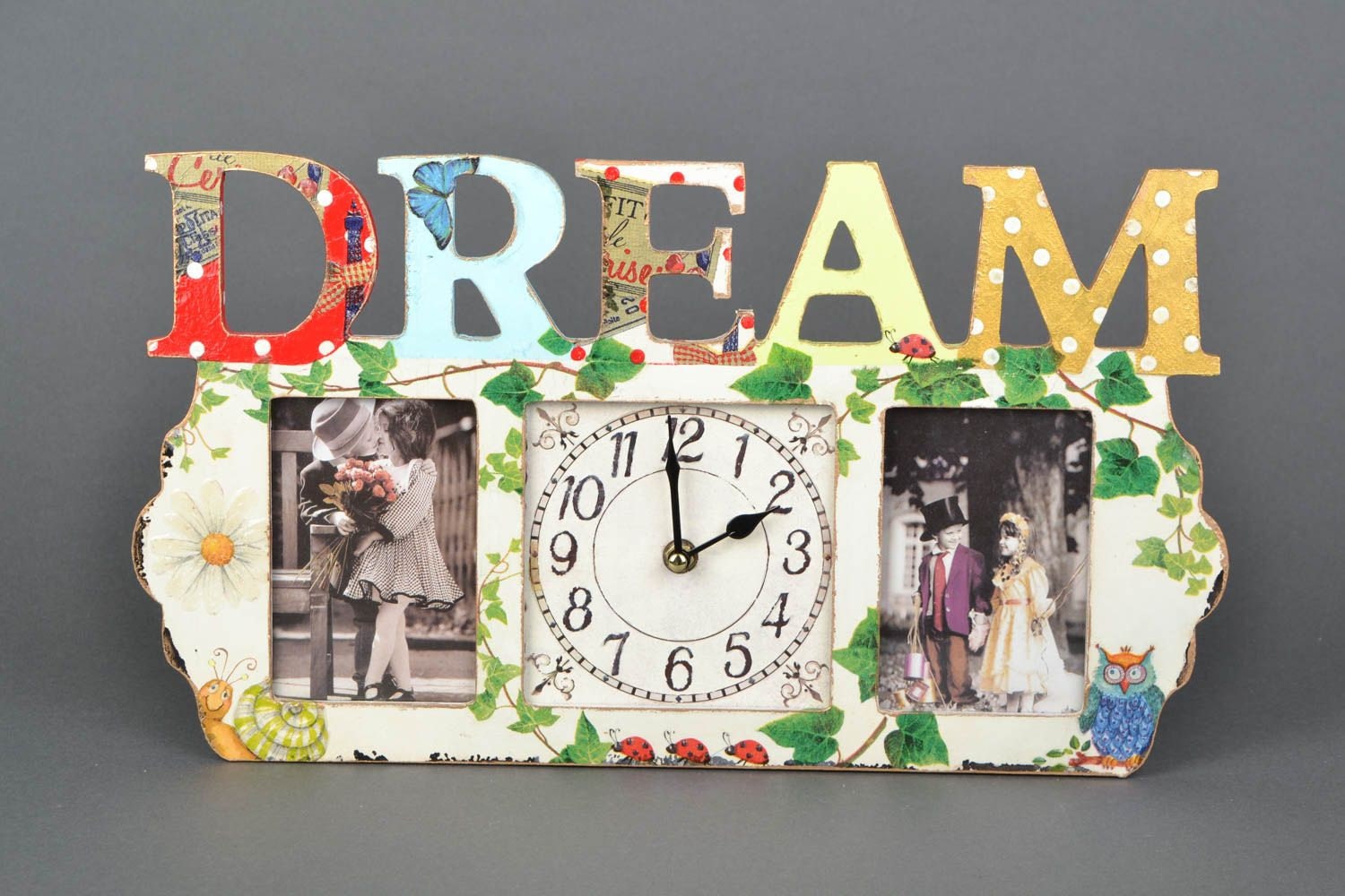 Rustic wall clock Wood wall clock Photo Frame Unique by LARAdeco