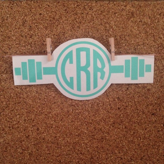 Barbell Vinyl Monogram Sticker Decal