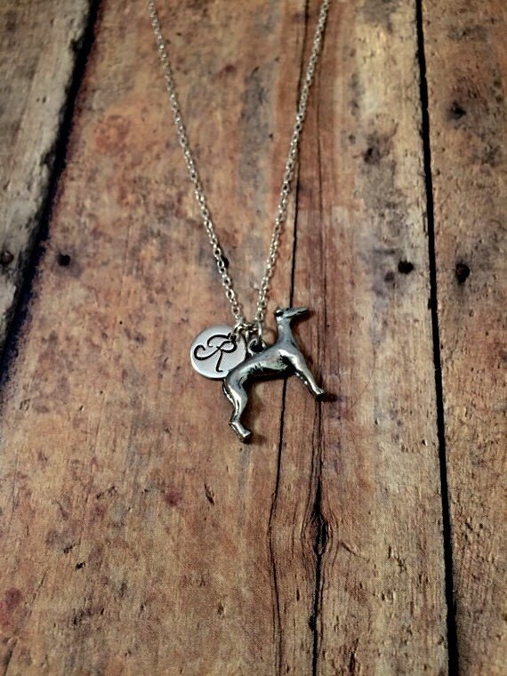 Greyhound initial necklace greyhound jewelry dog by kimsjewelry