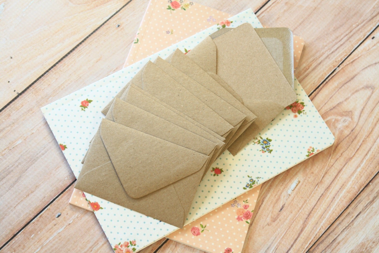 Plain Kraft Brown Mini Envelopes & Plain Kraft Note Cards 10pc