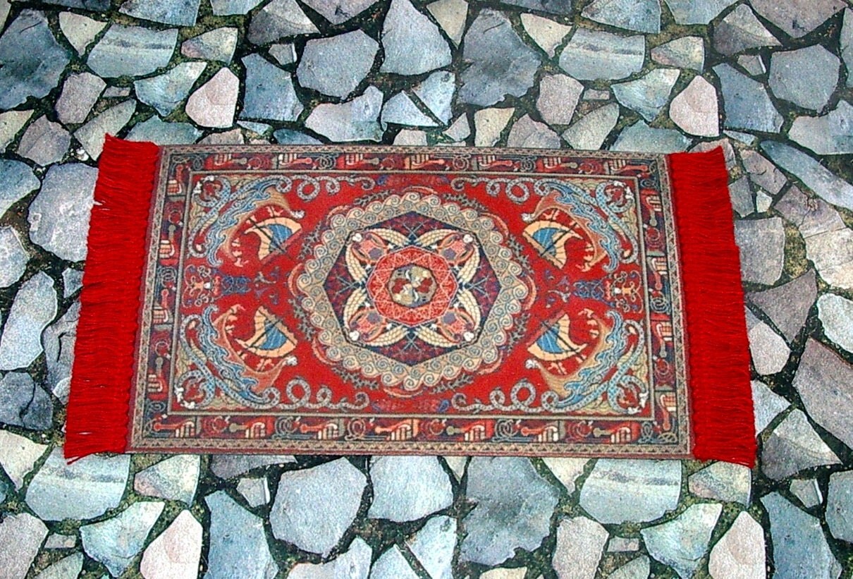 Viking Ships Rug Medieval Dollhouse Miniature 1/12 Scale