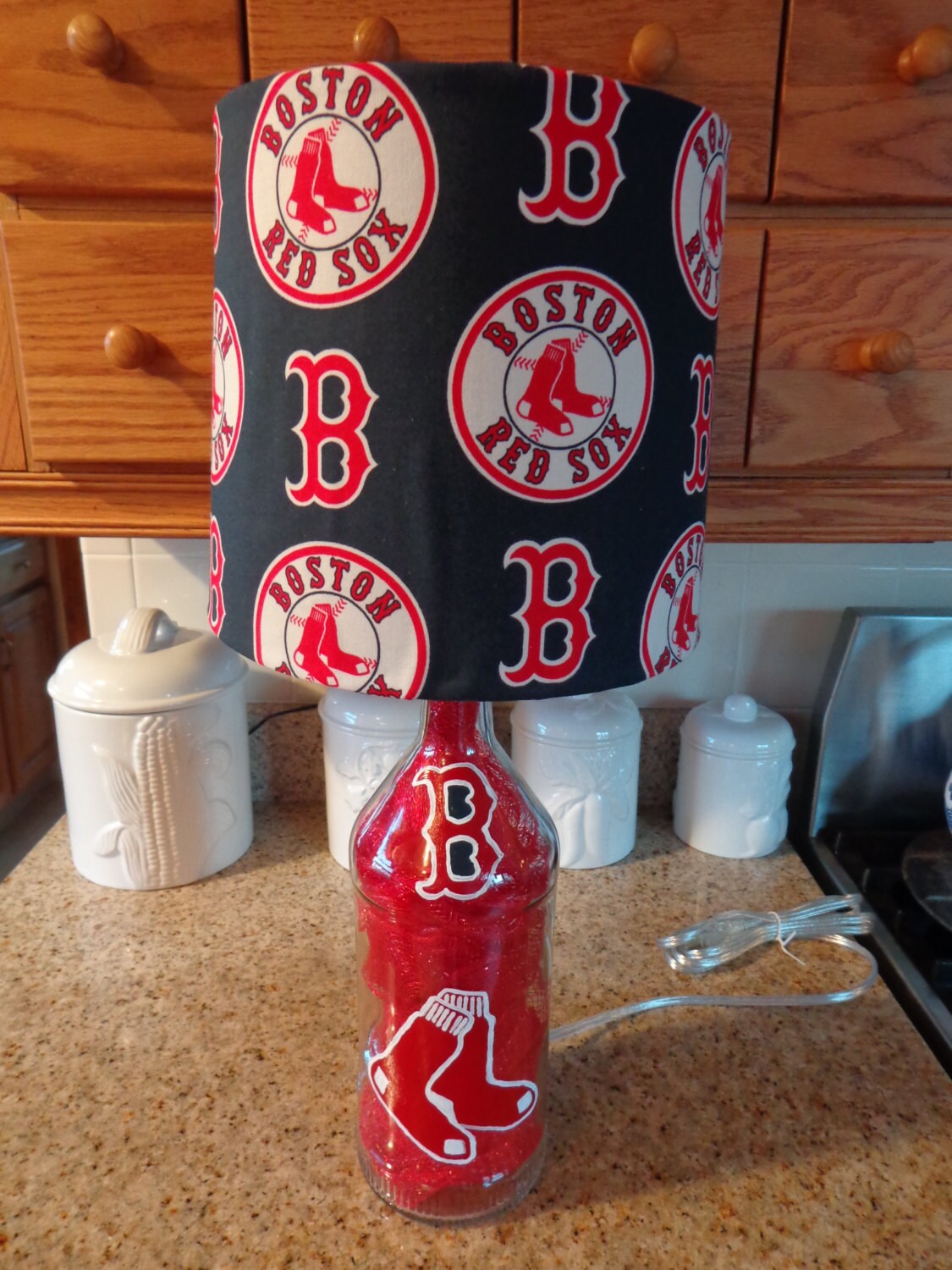Sports Team Table/Desk Lamp Hand-Painted Boston Red Sox Logos