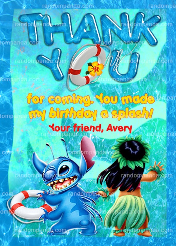 Lilo And Stitch Thank You Card Lilo And Stitch Pool Party