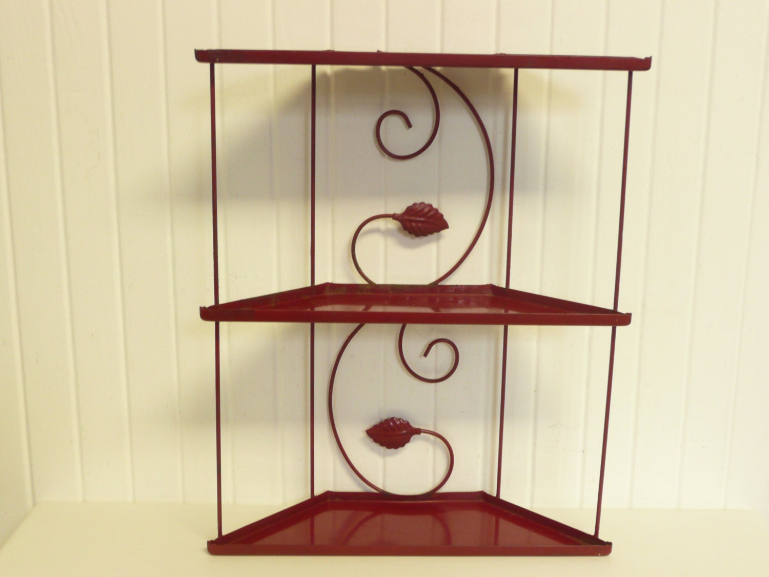 Red Corner Shelf, Vintage Metal Wall or Curio Two Shelf Unit, Spice ...
