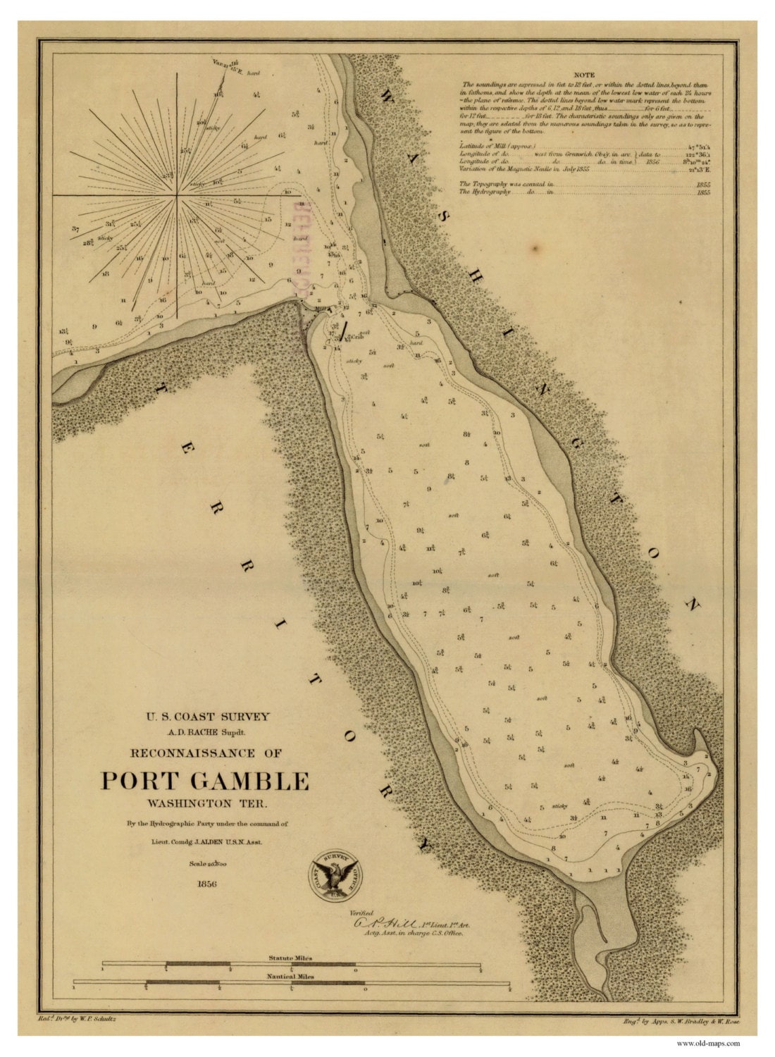 Port Gamble 1856 Nautical Map Washington Reprint PC Harbors