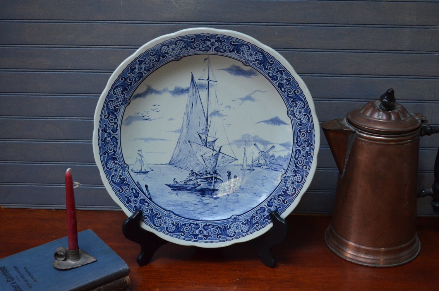 Boch Delft Plate Blue and White Delft Ceramic Plate Windmill