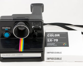 Vintage Polaroid OneStep SX-70 White Rainbow Stripe Instant