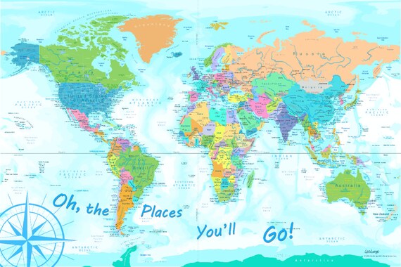 Kids World Map Oh the Places You'll Go Map Poster by Artalytics
