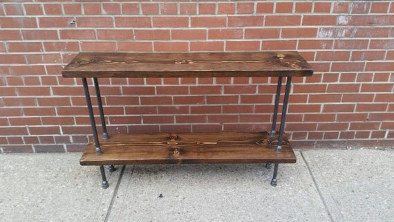 Pipe and wood console table steel wood sofa table