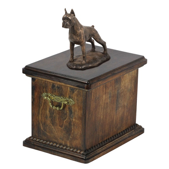 Urn for dogs ashes with a Boxer cropped statue ART-DOG