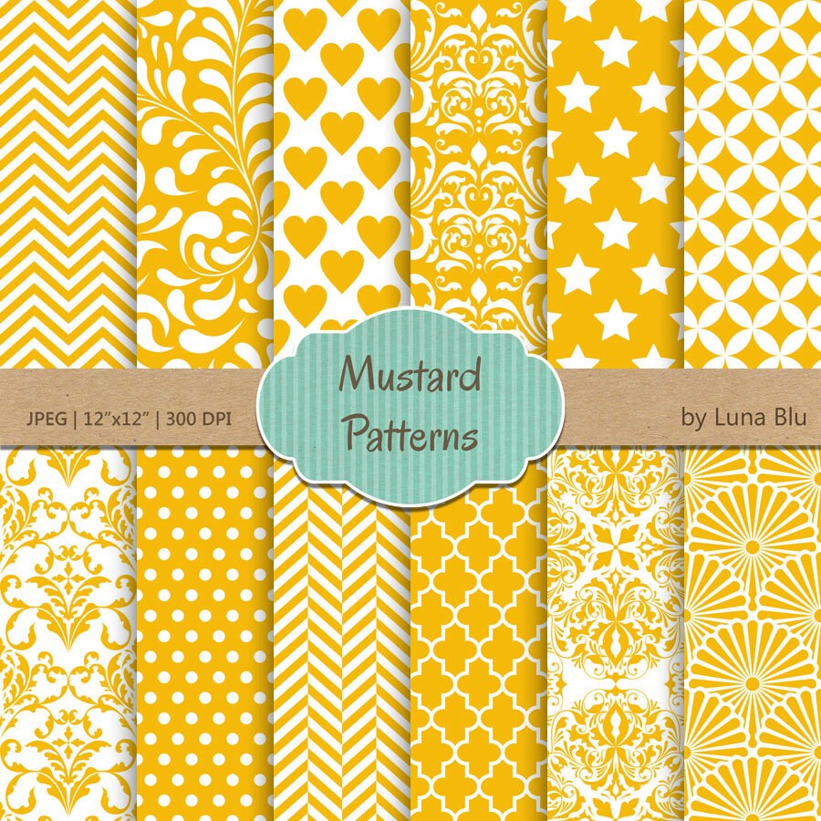 Mustard Digital Paper: Mustard Patterns yellow