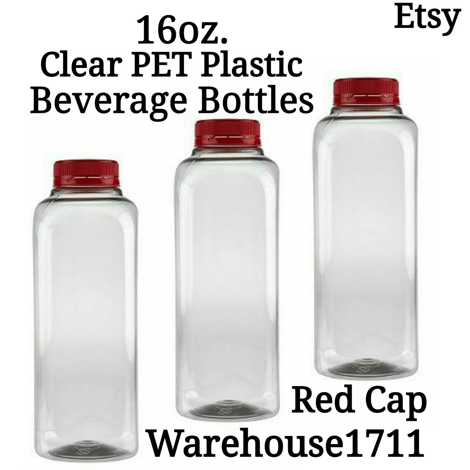 16oz. Clear PET Plastic Beverage Bottles Red Cap Juice