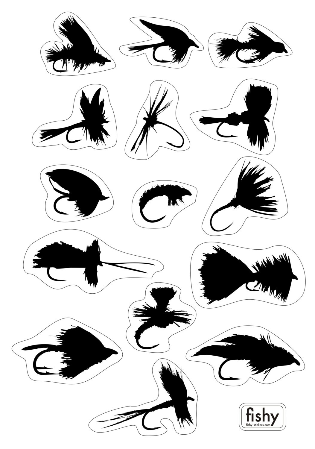 FLY FISHING FLIES set of 15 fly stickers dry fly nymph