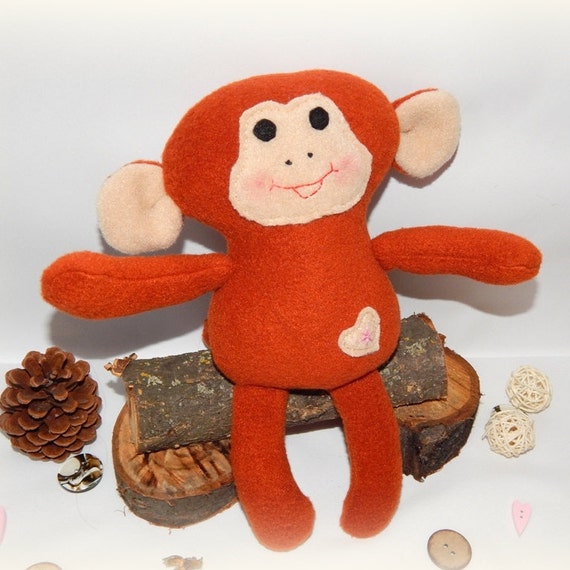 Items similar to Stuffed Fabric handmade monkey a symbol of 2016 Animal ...