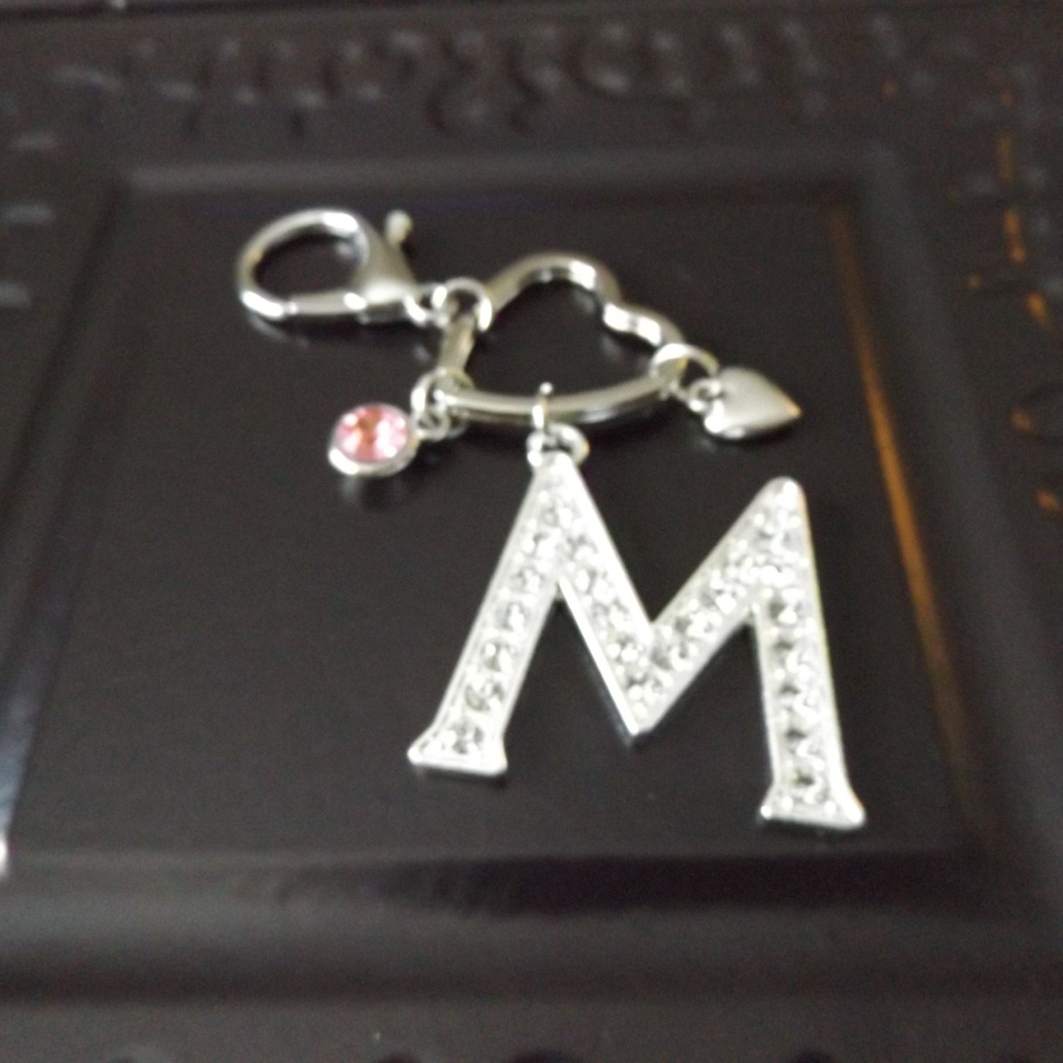 Gorgeous Initial M Rhinestone Key Chain Purse Charm with