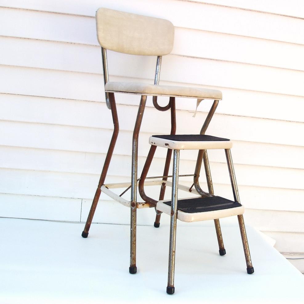 Vintage Kitchen Step Stool Metal Cosco Stool Vinyl Chrome Chair Folding ...