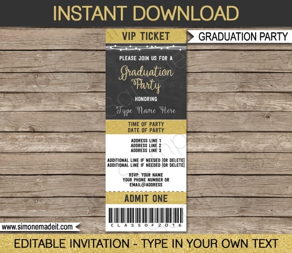 Graduation Ticket Invitation Template Gold by SIMONEmadeit