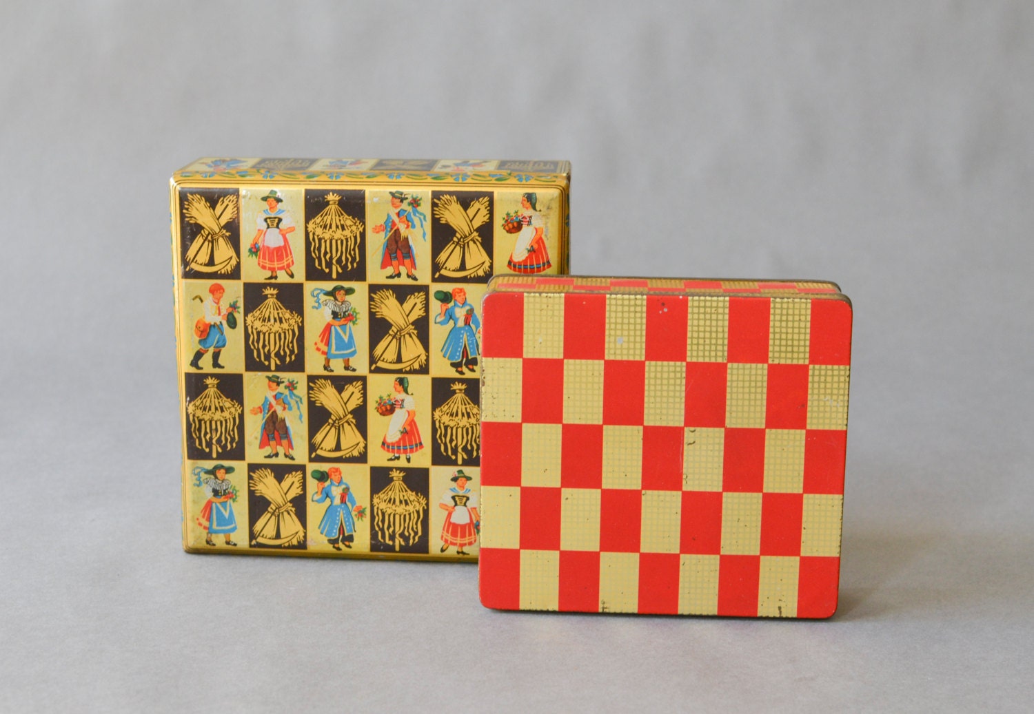 Vintage cookie box tin box cookie jar German gold red set 60 – Haute Juice