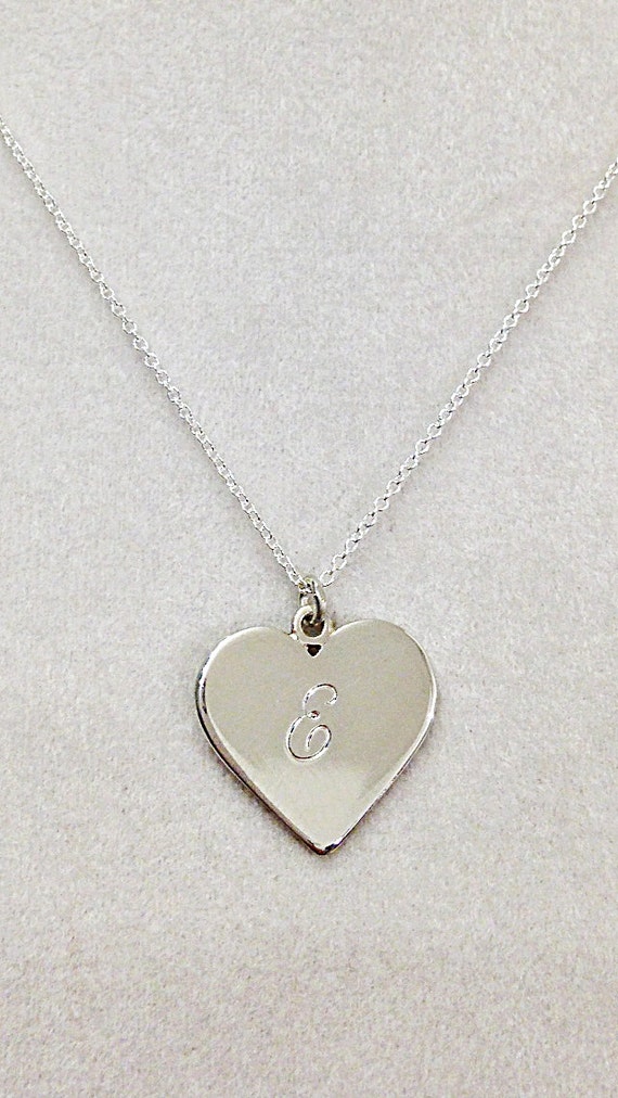 Sterling Silver Heart Necklace with Engraved Initial