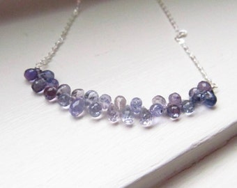 Sapphire necklace September birthstone ombre bar blue silver