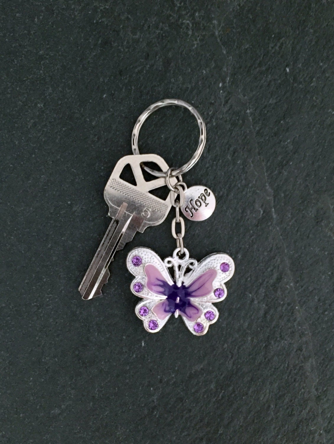 Purple Butterfly Keychain Bridesmaid Gift Hope Keychain Purple
