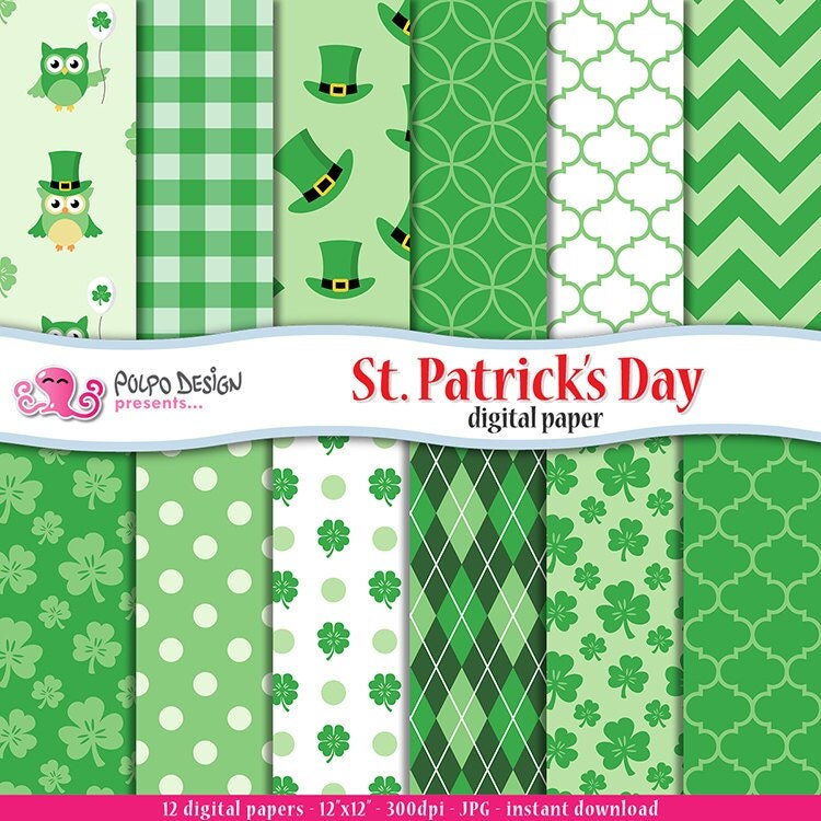 St Patricks Day digital paper. Scrapbook by PolpoDesign on Etsy