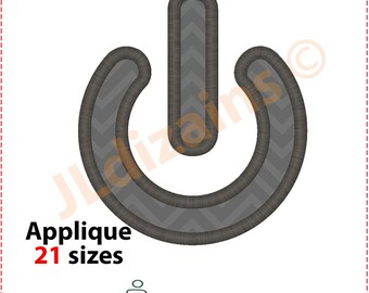 Power Button Applique Embroidery Design in 2x2 3x3 4x4 and 5x7