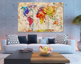 3 panel world map | Etsy