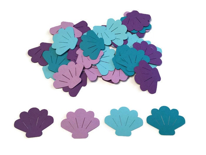 100 Assorted purple teal seashell Confetti Die Cut Seashell