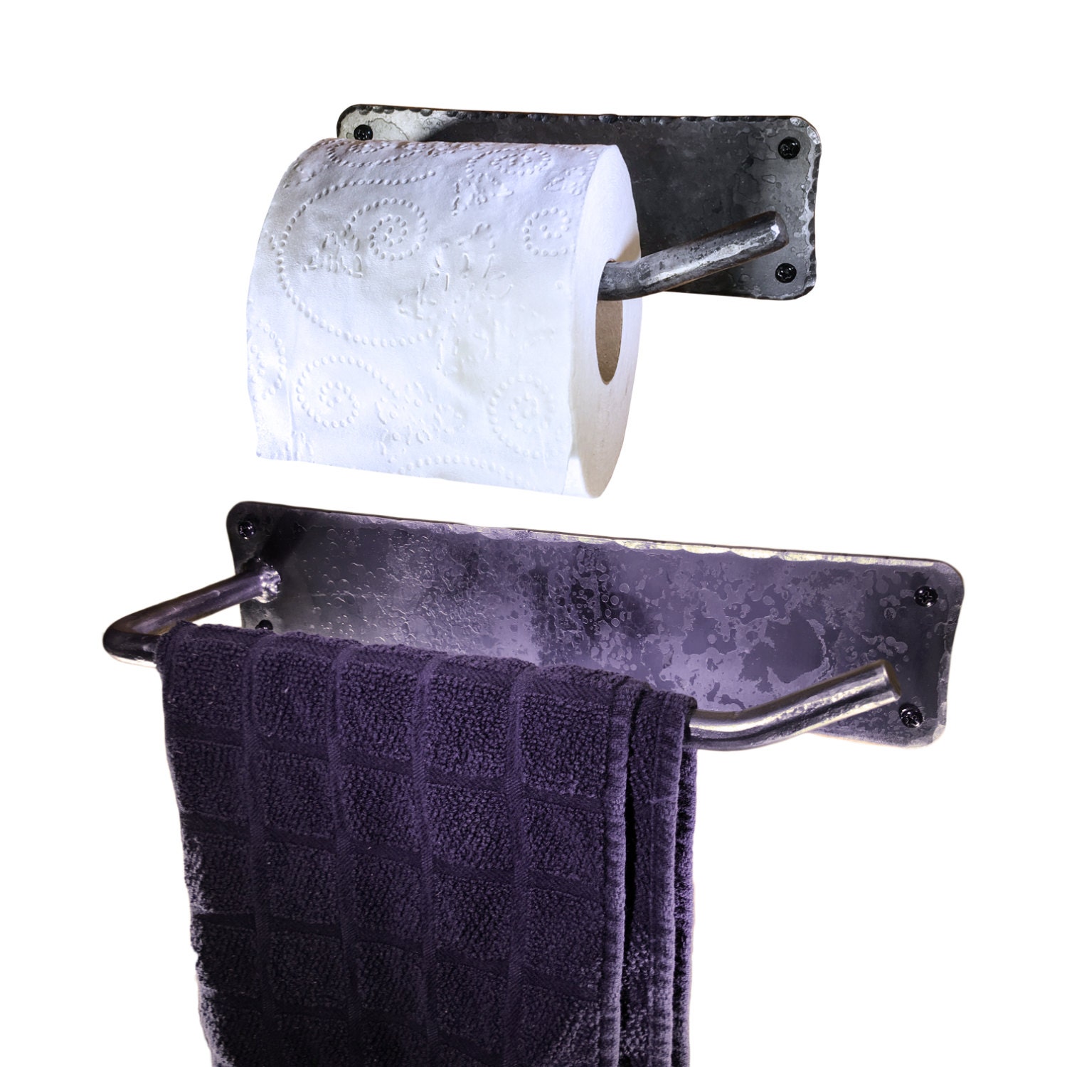 Hand Towel and Toilet Paper Holder Combo Hand Forged