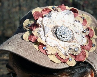 Tattered Flowers Hat Shabby Chic Distressed by DryGulchFunkeyJunk