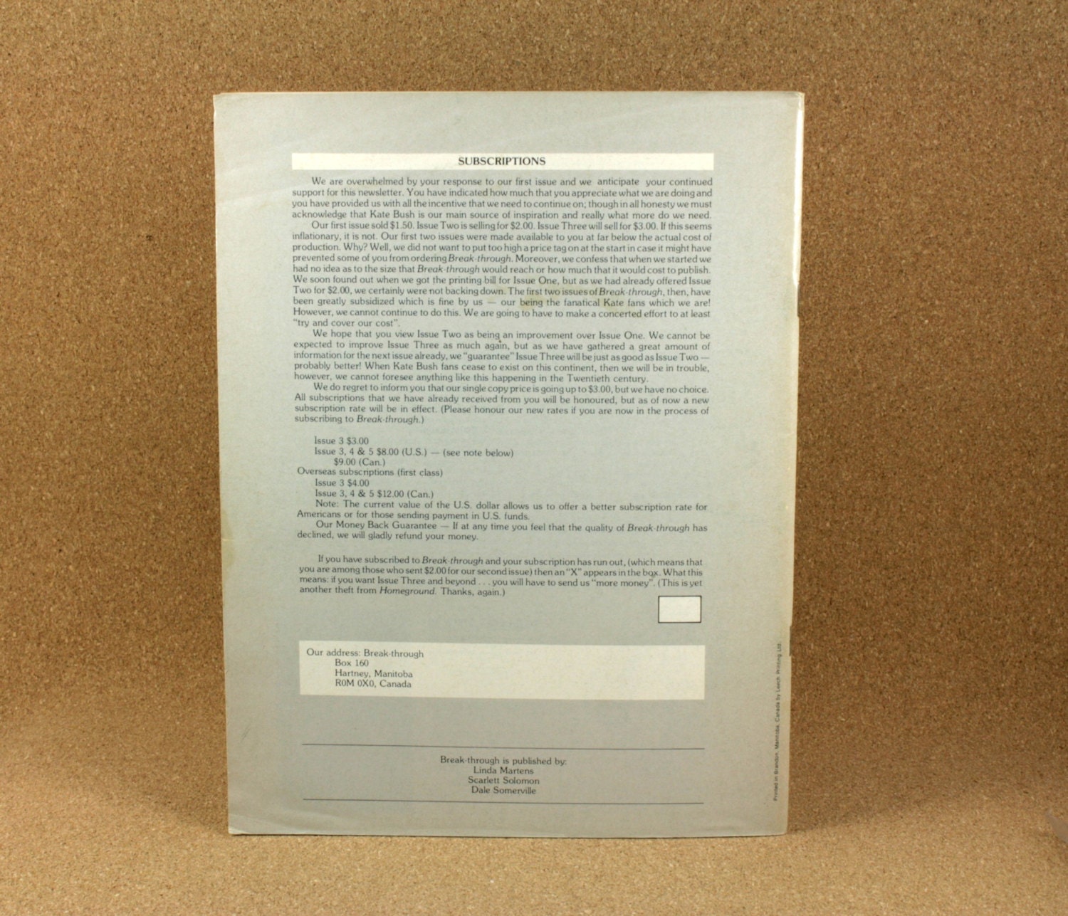 Kate Bush Break-Through Canadian Fan Club Magazine by N2THEATTIC