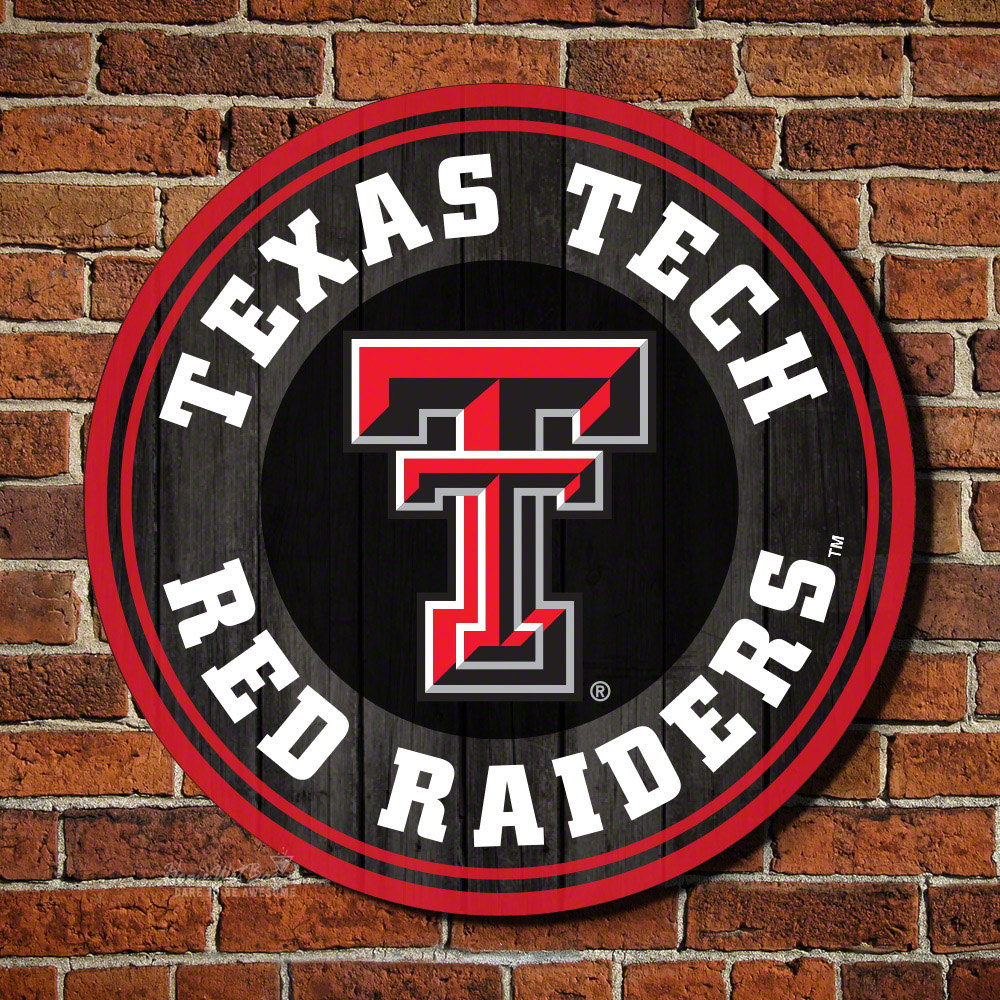 Circular Texas Tech Wooden Sign Officially Licensed Red