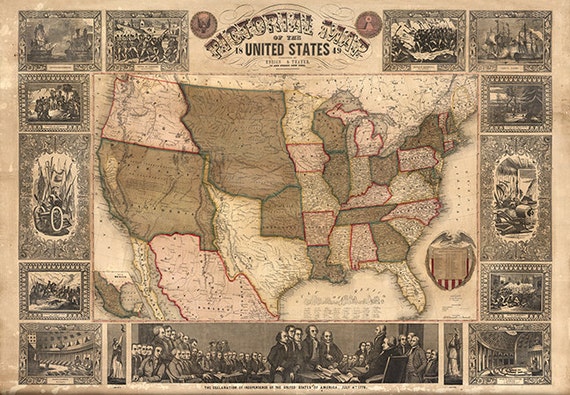 Pictorial Map Of The United States 1849. Atwood J.M.