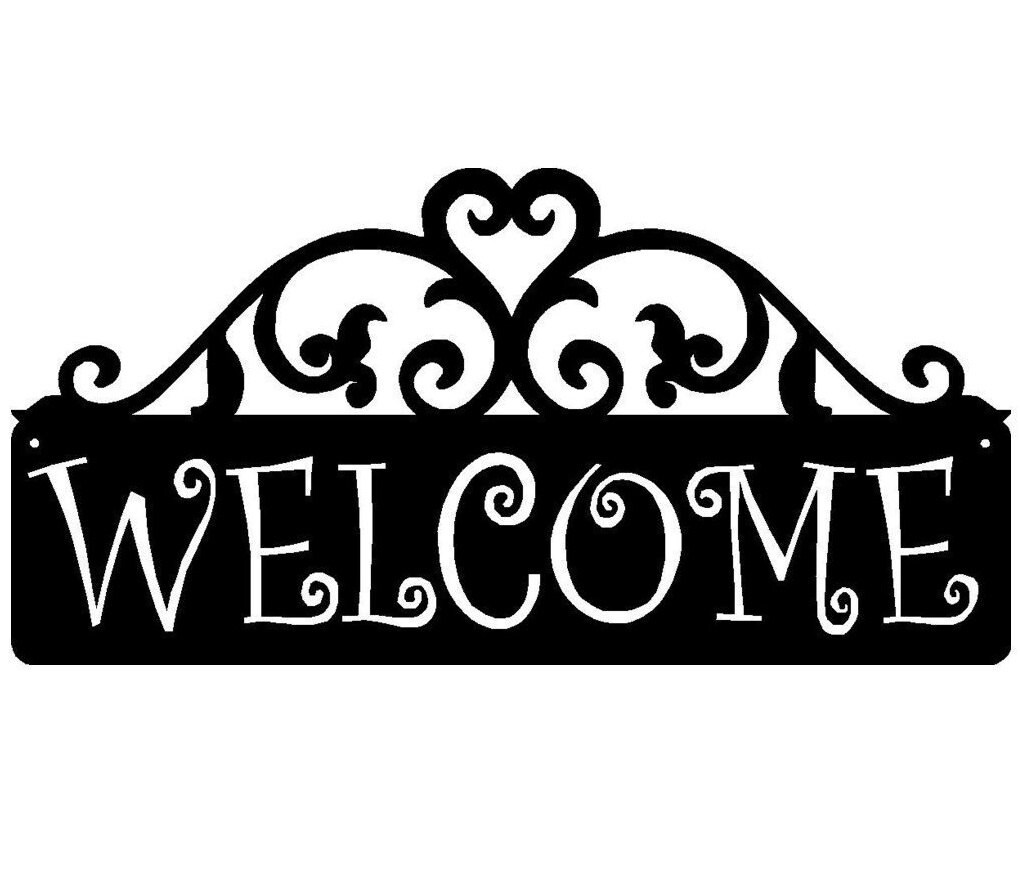 Vine Scroll WELCOME sign wall mounted metal art cut out