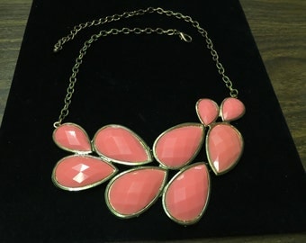 Items similar to Beautiful Gold-tone PINK Funky Statement Necklace on Etsy