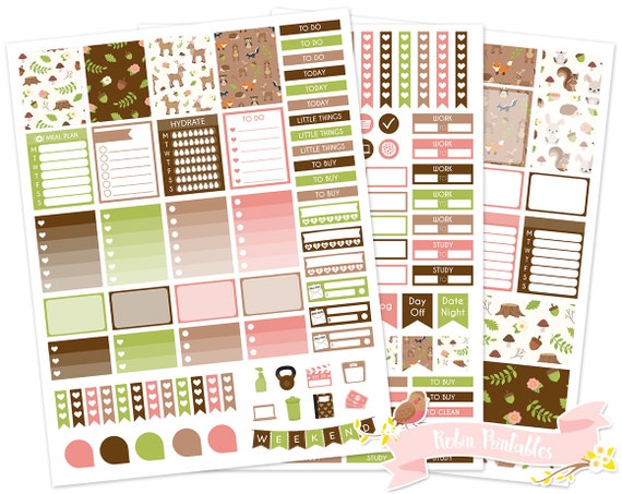 Cute Woodland Animals Printable Weekly Planner Stickers for