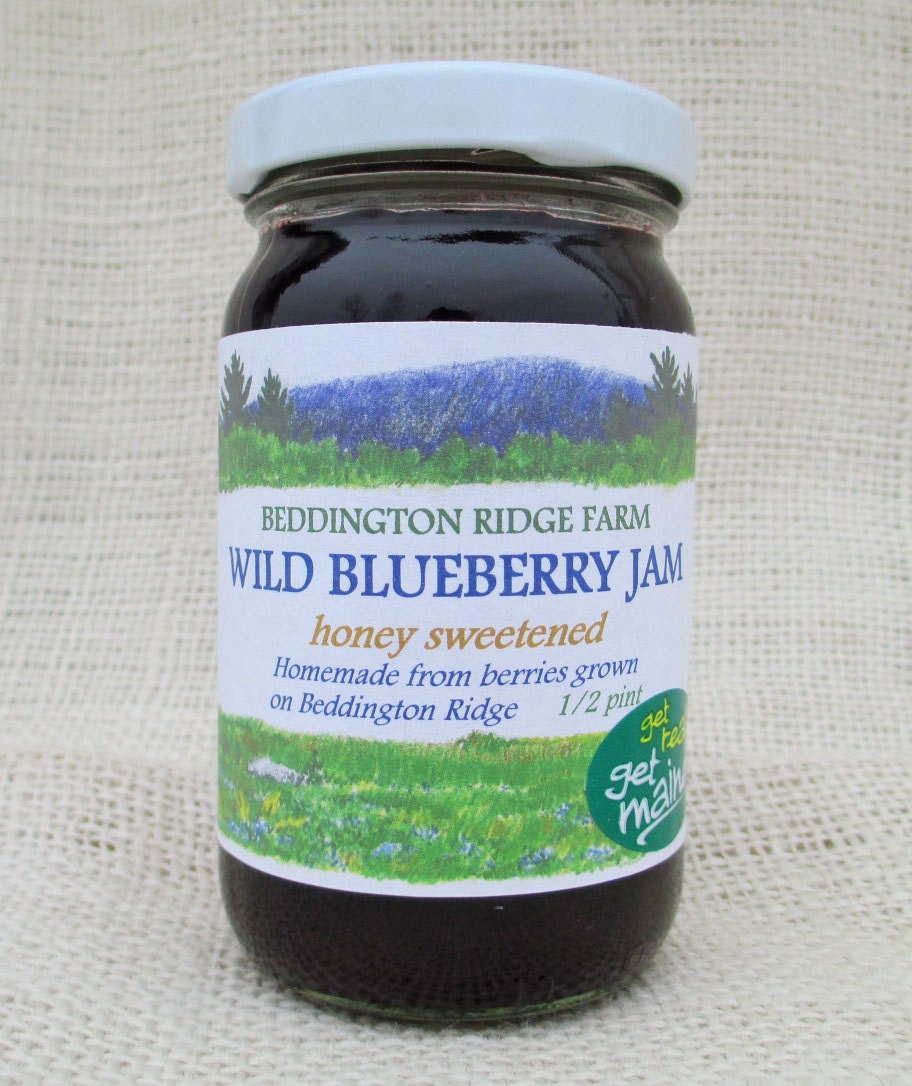 honey sweetened Maine wild blueberry jam/honey sweetened wild