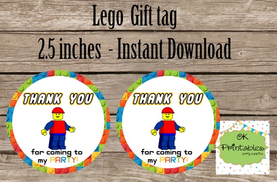 Lego favor tag Instant Download 2.5 inches by OKPRINTABLESSHOP