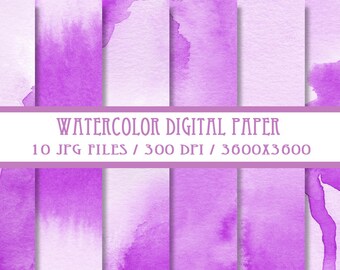 Watercolor Gold Violets Digital Paper Pack Instant Download