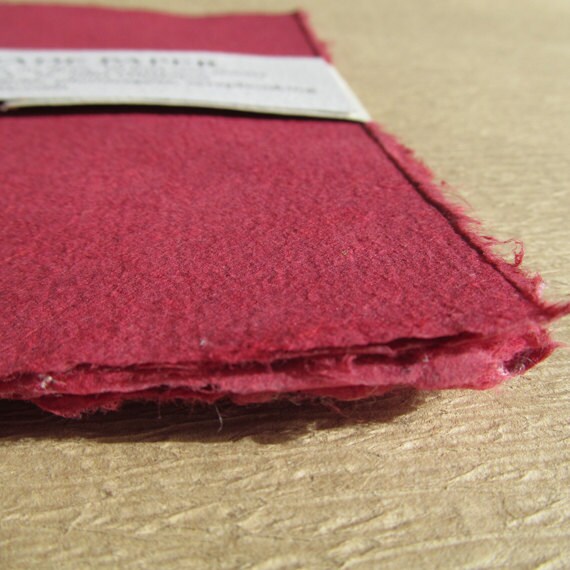 Handmade Paper from upcycled Red cotton T-shirts no dyes or