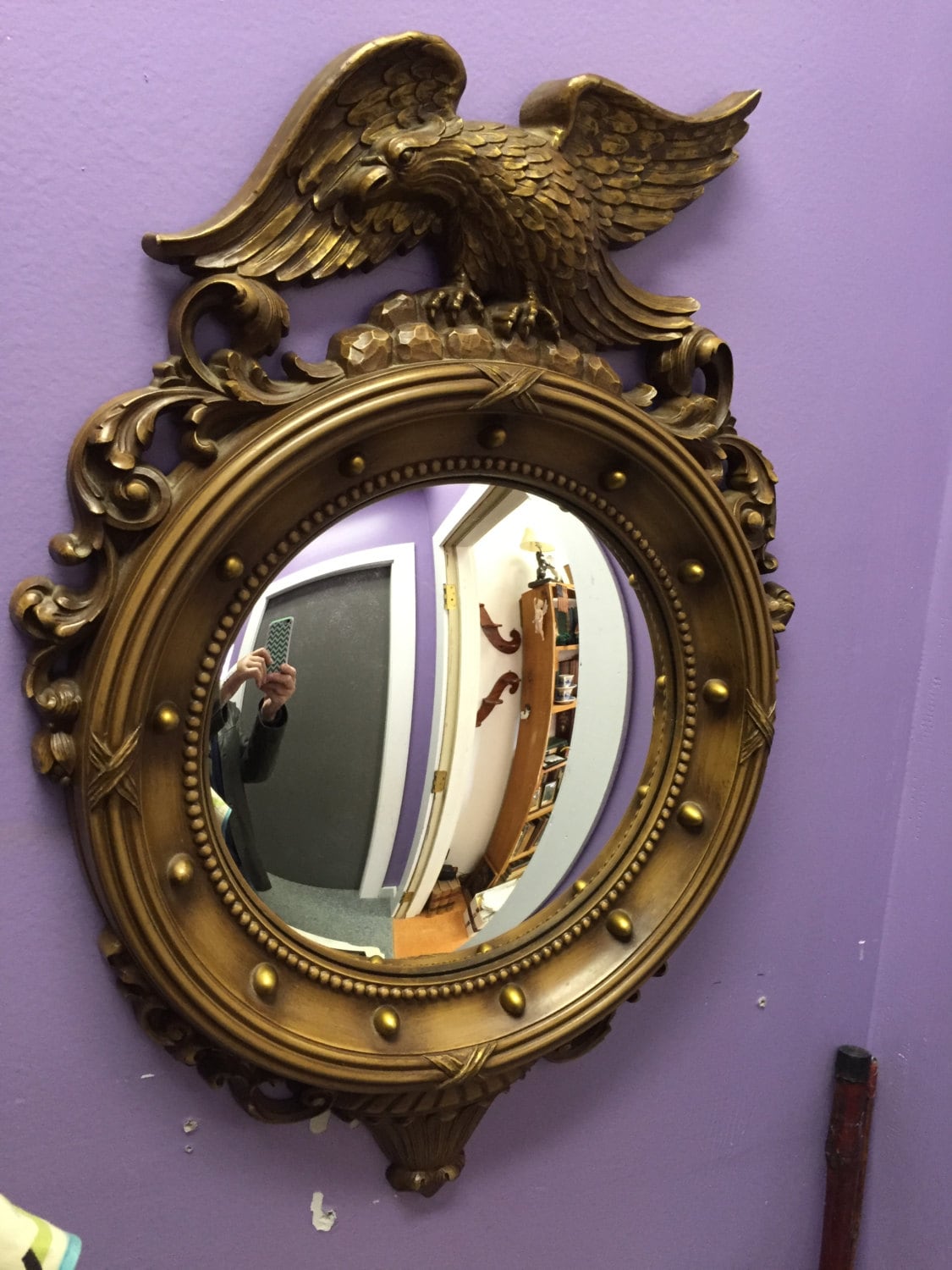 Mid Century Bronzed SYROCO Federal Eagle Convex Bubble Glass Mirror ...
