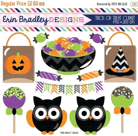 SALE Trick or Treat Halloween Clipart by ErinBradleyDesigns