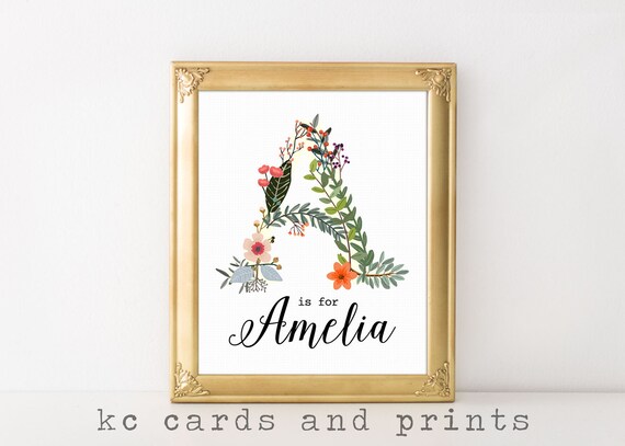 Amelia Name Art Print Nursery A Monogram by KCCardsandPrints