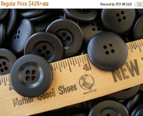 Vintage Matte Black Coat Buttons Thick Rim 1 1/8" Size 45L (28MM ...